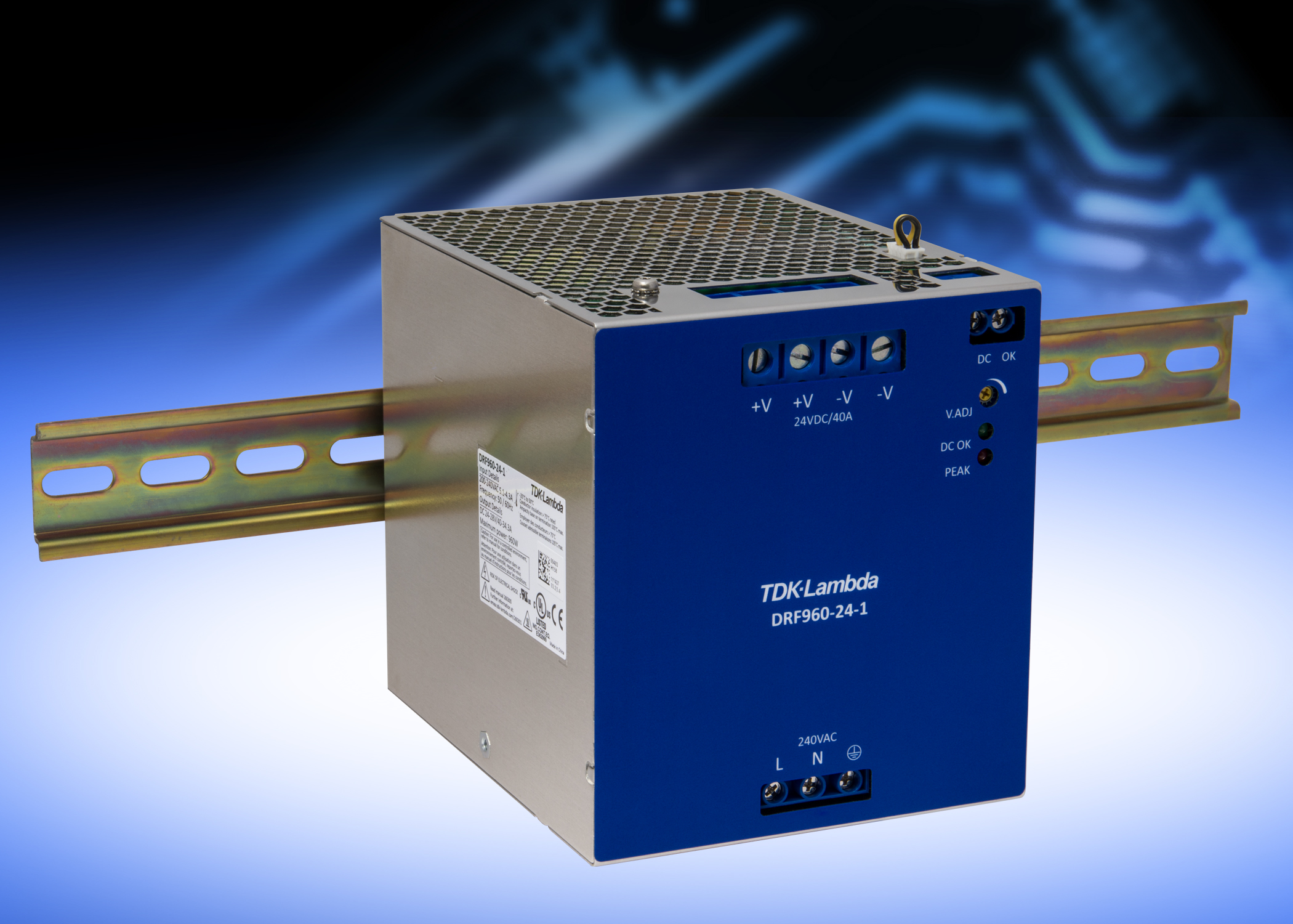 DRF 120W-960W Single Output High Efficiency DIN Rail Mount Power Supplies